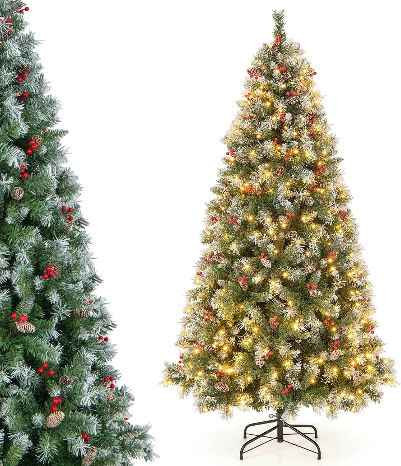 DORTALA Pre-Lit Artificial Christmas Tree 6.5 FT, Hinged Xmas Tree with ...