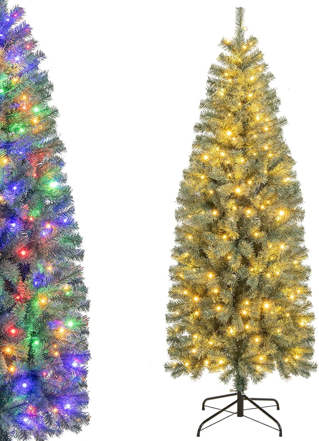 DORTALA Pre-Lit Pencil Christmas Tree 6.5 FT, Artificial Hinged Slim ...