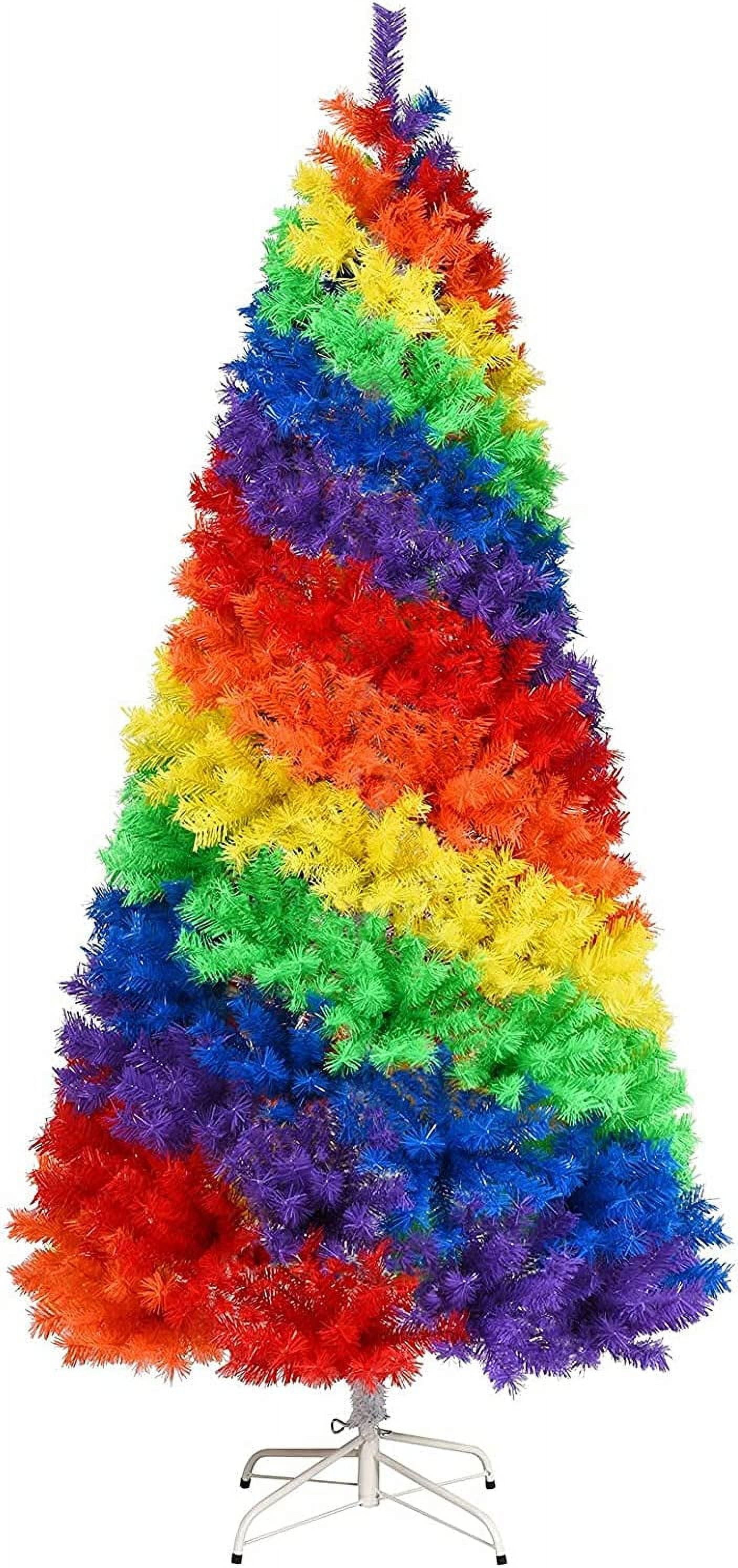 DORTALA Rainbow Christmas Tree 7FT, Full Fir Hinged Xmas Tree with 1213 ...