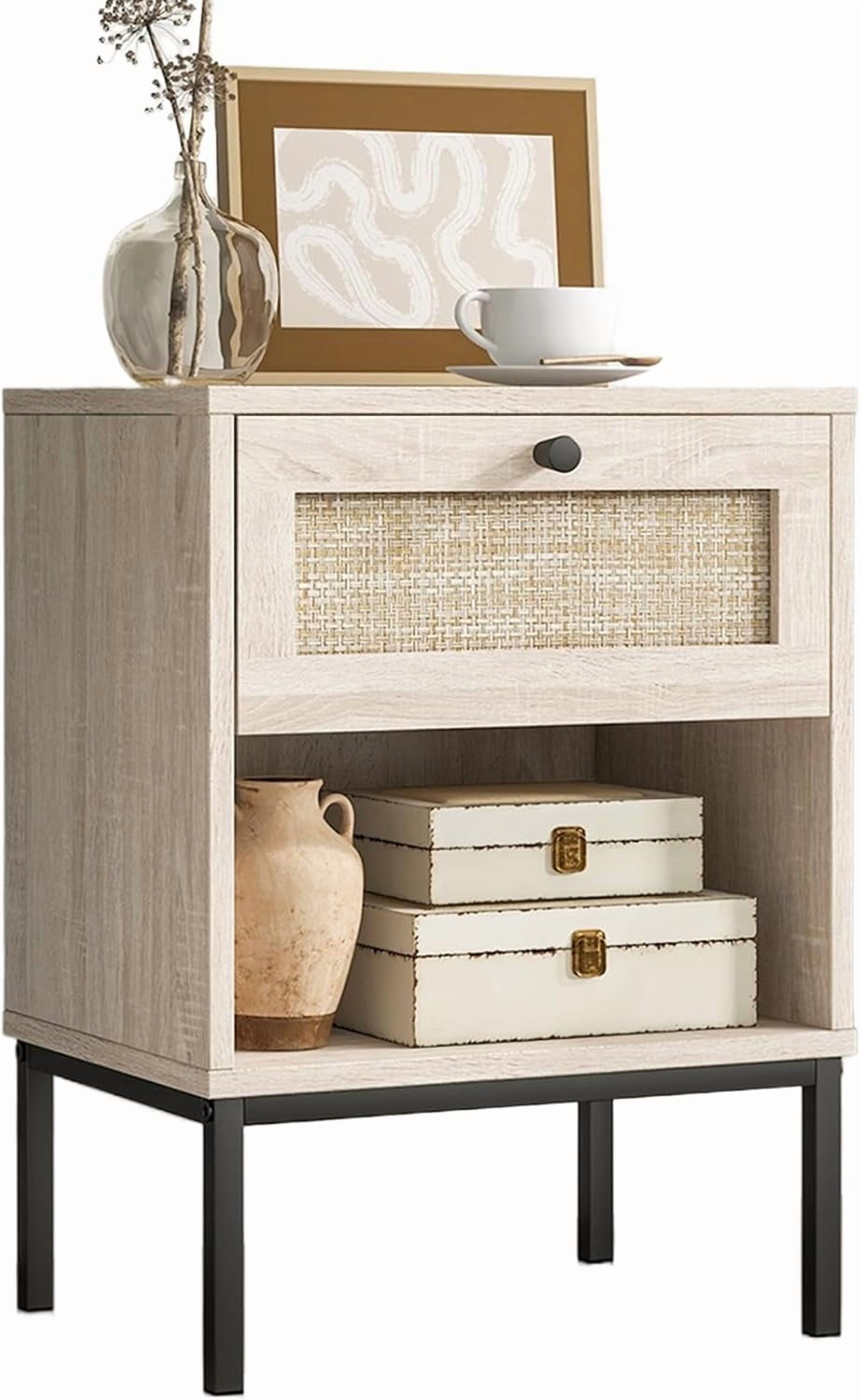 DORTALA Rattan Nightstand, Boho Bedside Table with Pull-Out Drawer ...