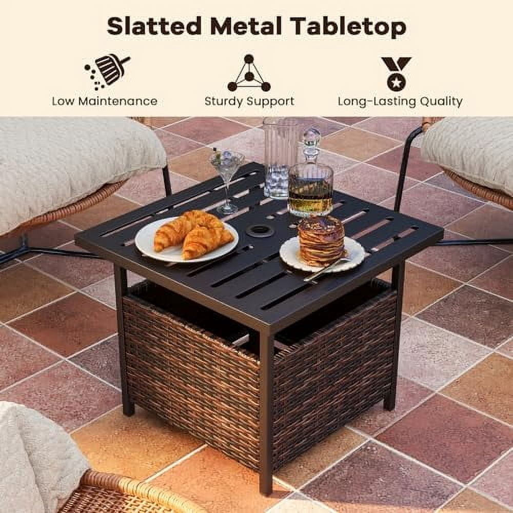 DORTALA Rattan Wicker Umbrella Square Side Table Outdoor Stand Garden ...