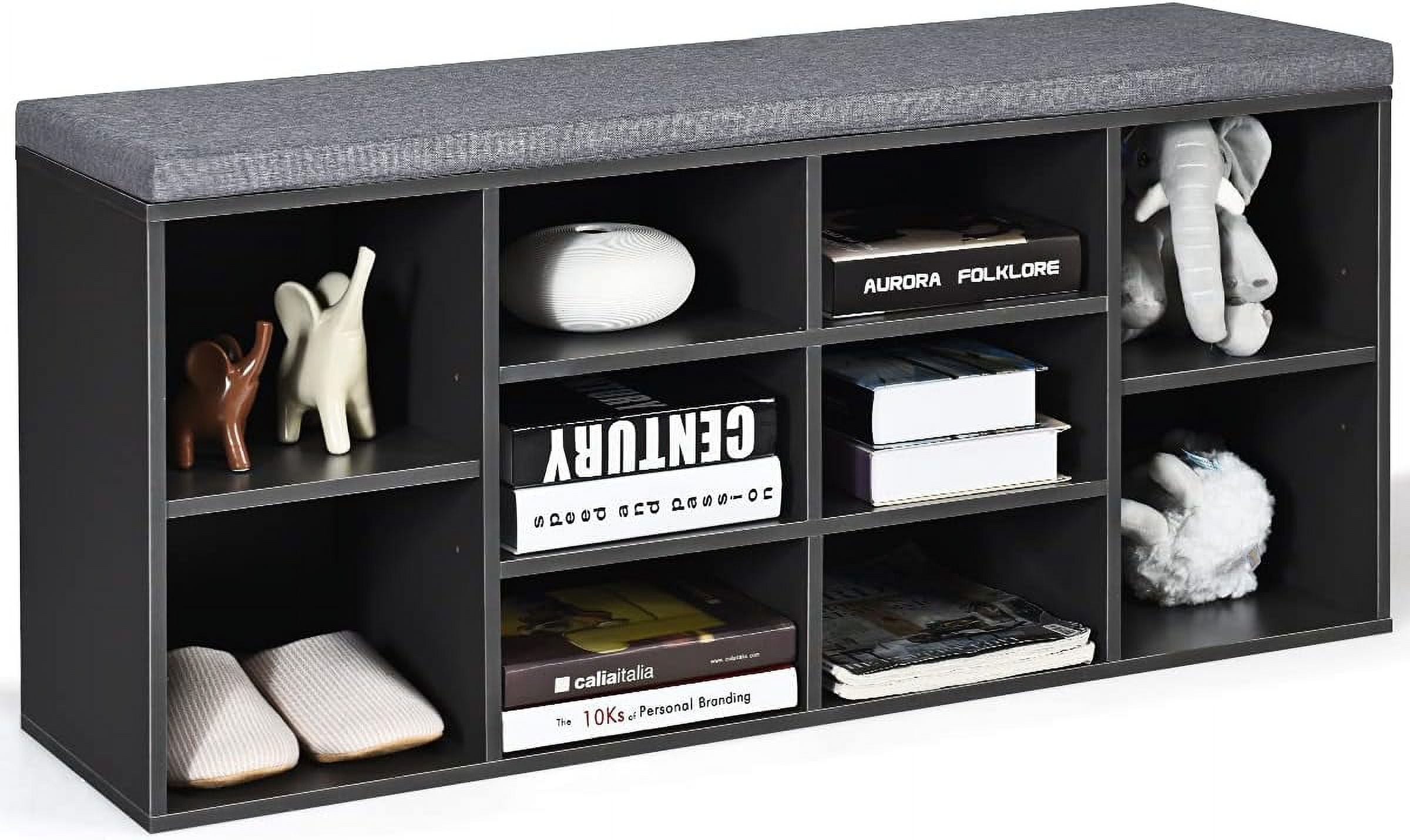 DORTALA Shoe Bench w/Padded Cushions, 10-Cube Storage Bench Cabinet w ...