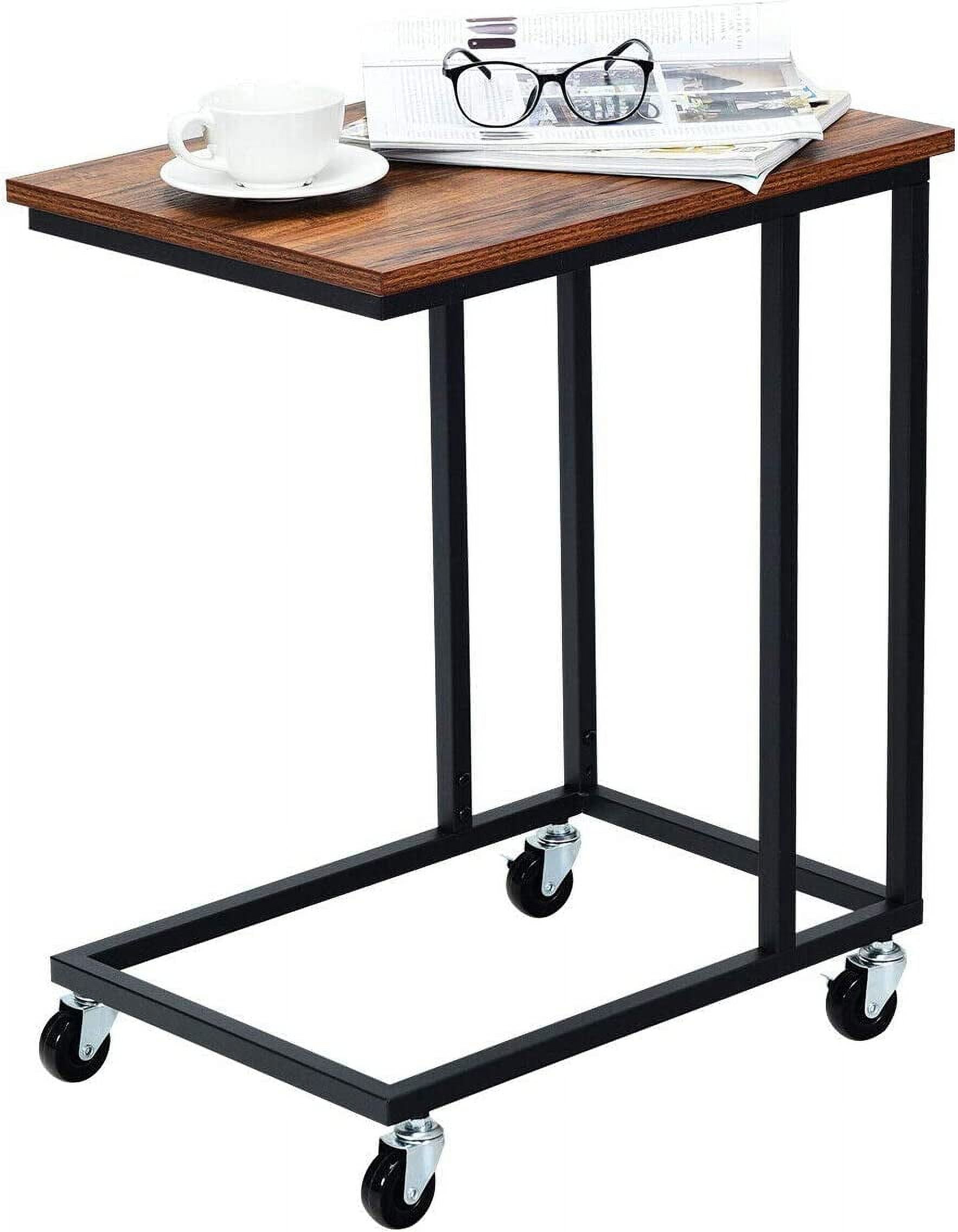 DORTALA Side Table, Mobile Sofa End Table Vintage Accent C-Shaped ...