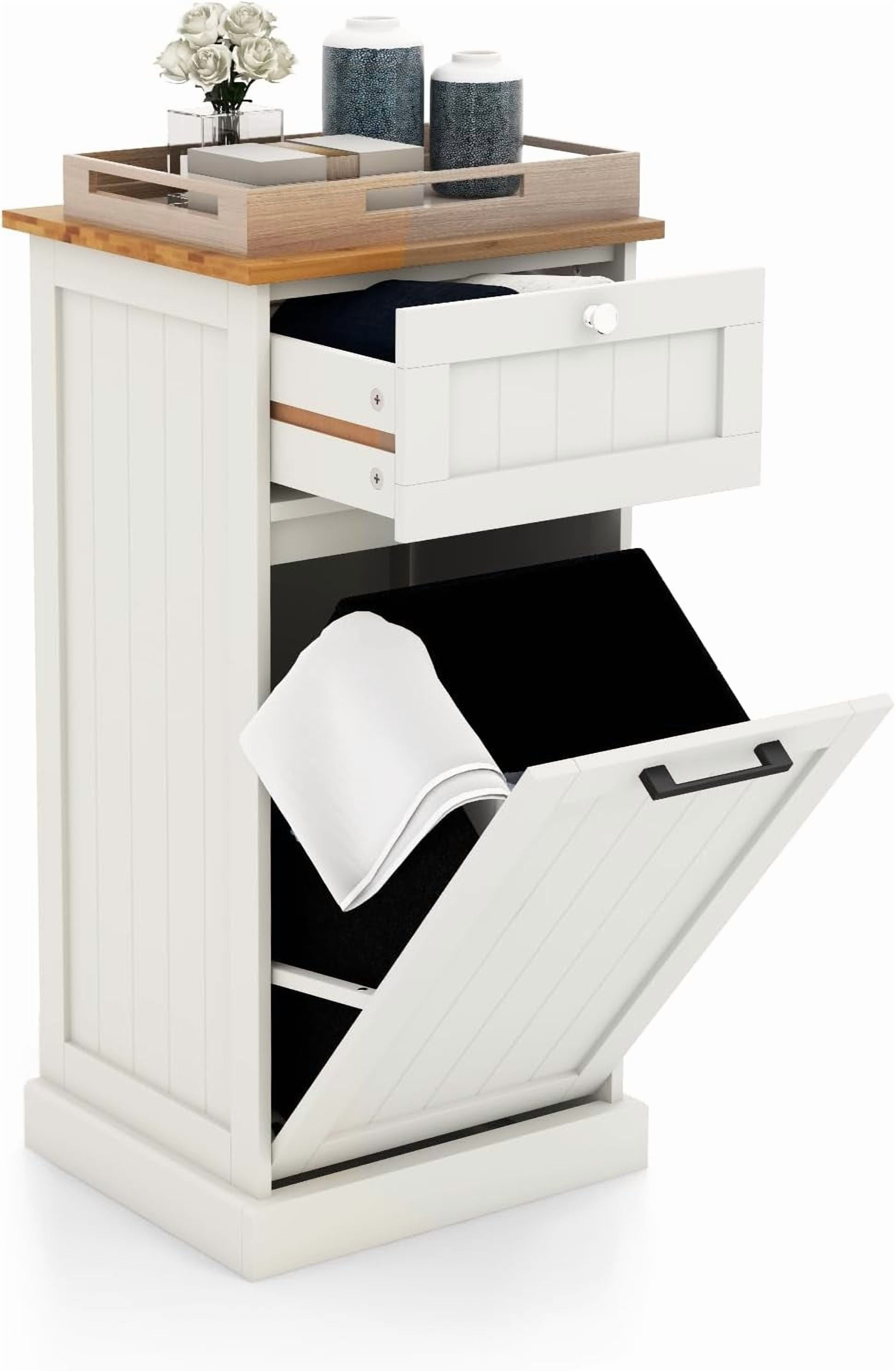 DORTALA Tilt-Out Laundry Hamper Cabinet, Freestanding Bathroom Storage ...