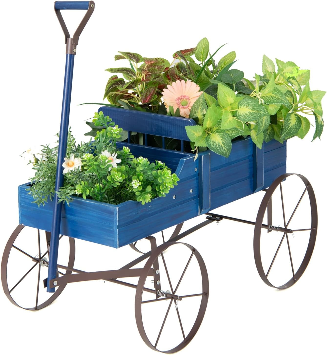 DORTALA Wood Wagon Planter, Outdoor Garden Flower Planter Cart with ...