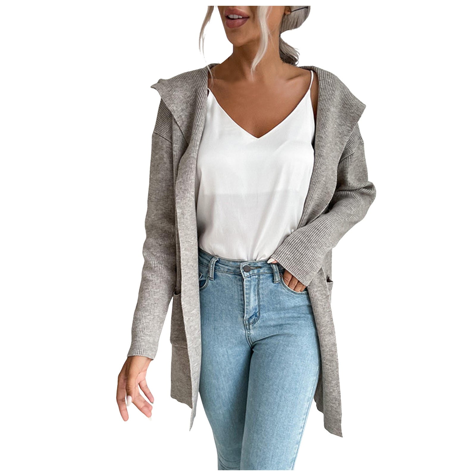 DOSAU Cardigan for Women Women's Open Front Lightweight Knitted ...