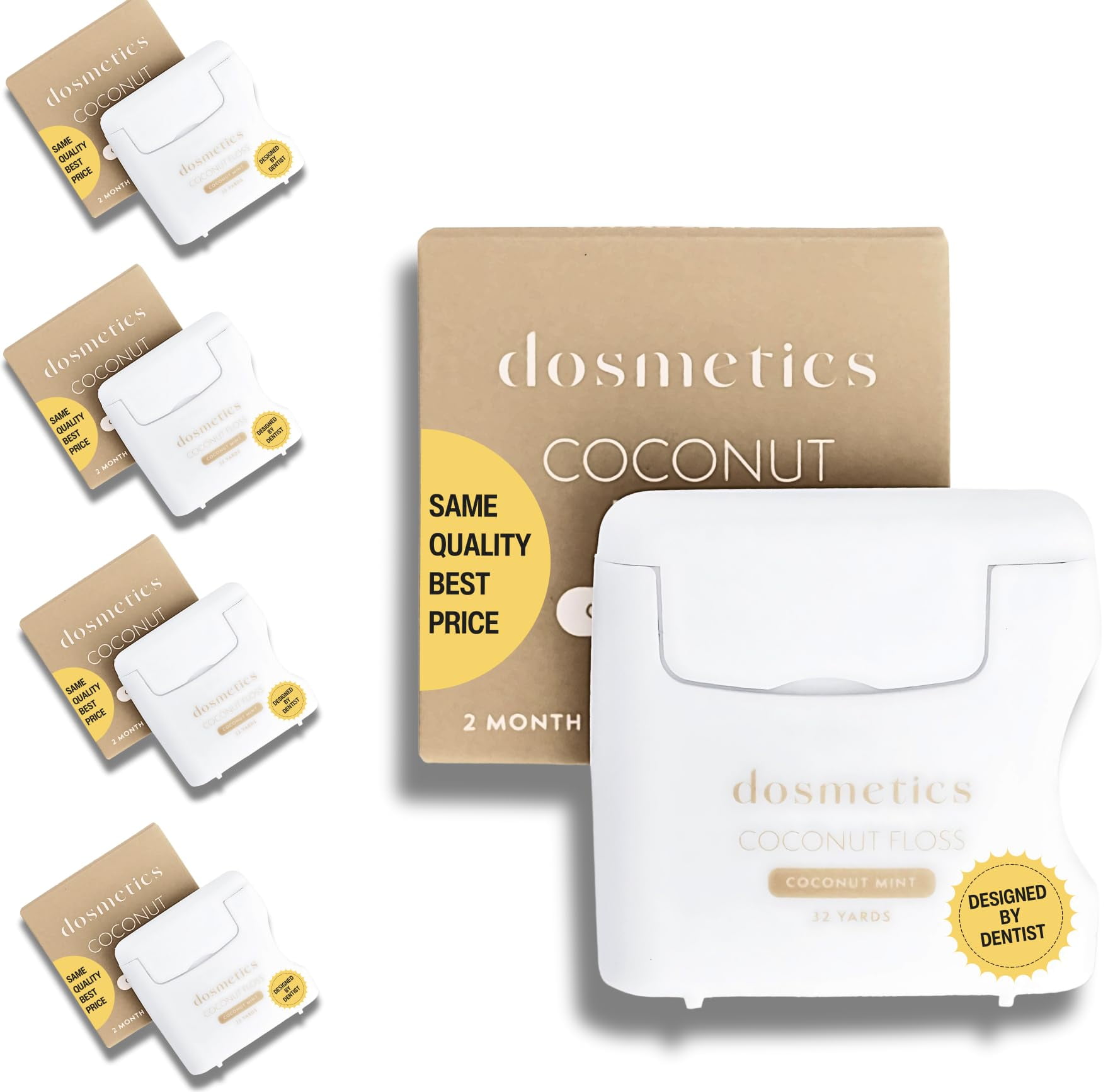 DOSMETICS Coconut Oil Infused RRF12 Thick Dental Floss Coconut Mint ...