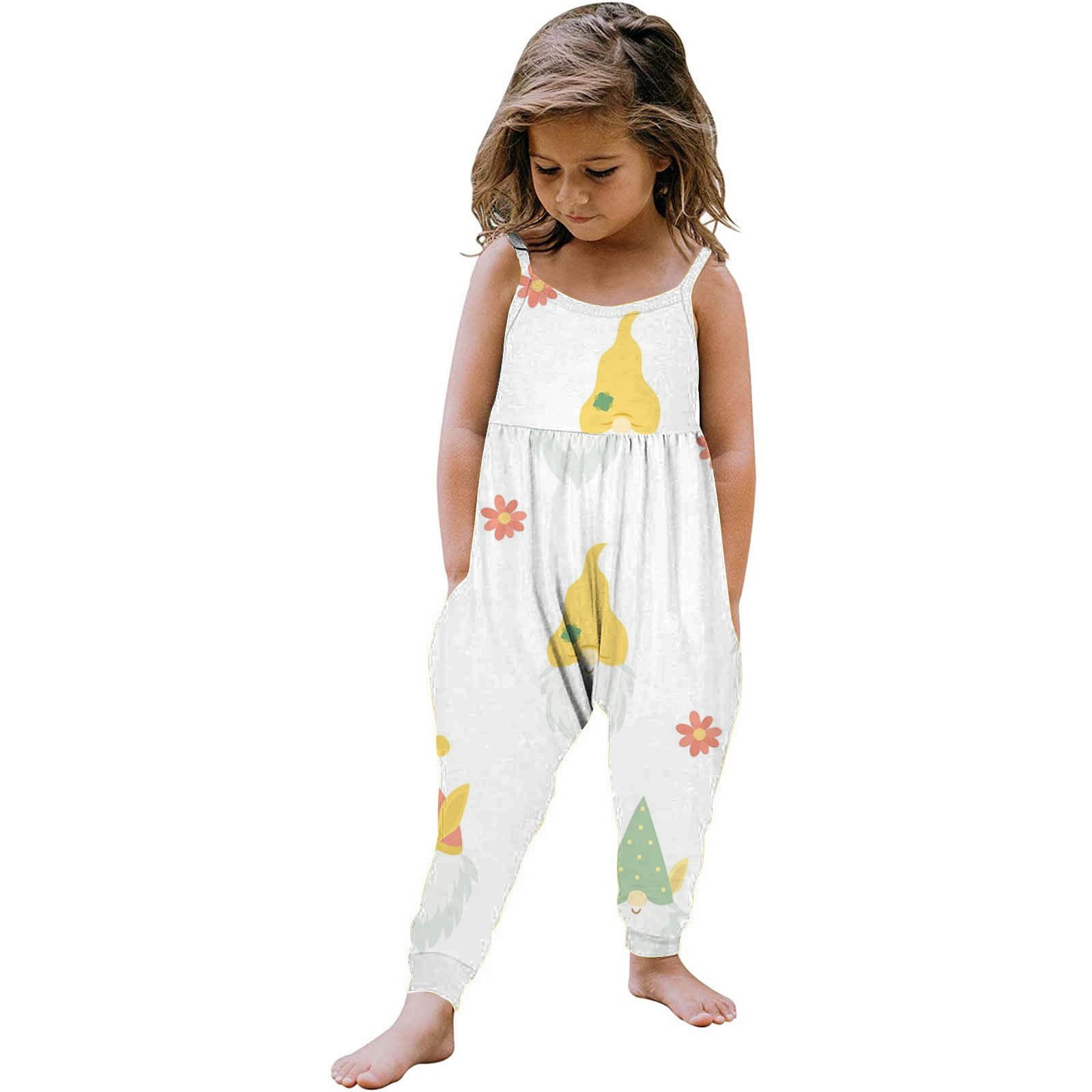 DOSUKRAI Toddler Rompers for Girls，Easter Casual Jumpsuit Kids Backless ...