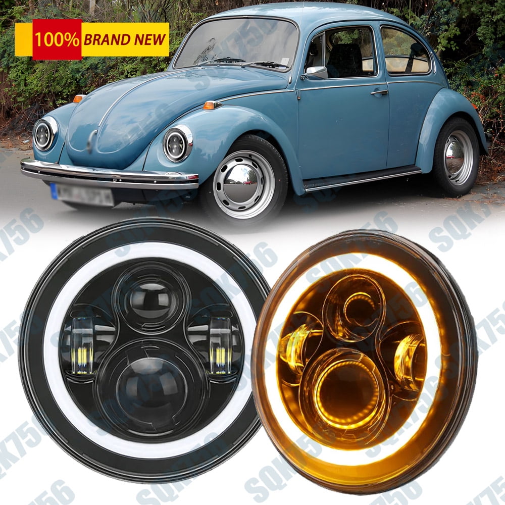 DOT 7" Inch LED Headlight Round High Low Beam Projector for VW Beetle ...