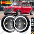 DOT 7'' Round Black LED Headlights Halo Hi/Lo Beam for Classic Mini ...