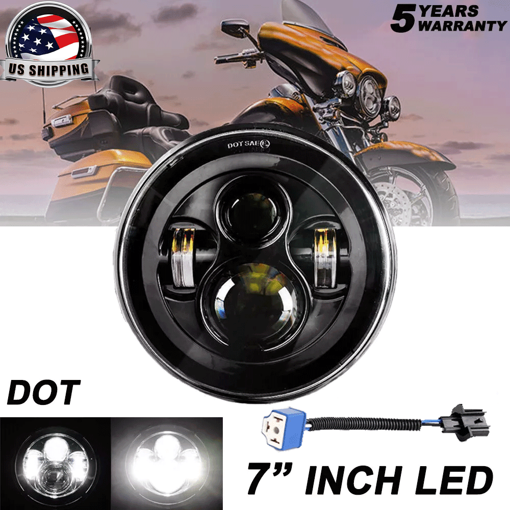 DOT 7" inch Motorcycle Headlight Lamp Round LED Projector For Harley ...