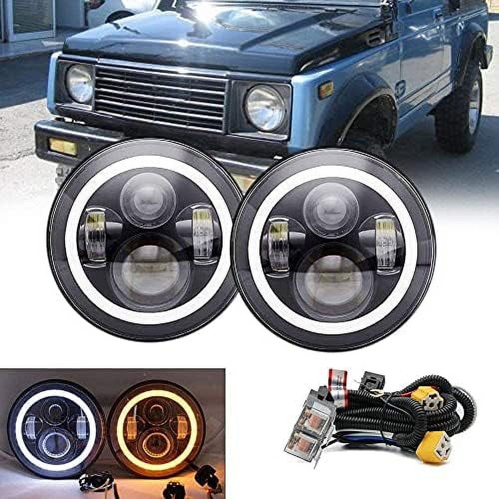 DOT 7Inch Round Black LED Halo Headlight Assemblies with H4 relay wire ...