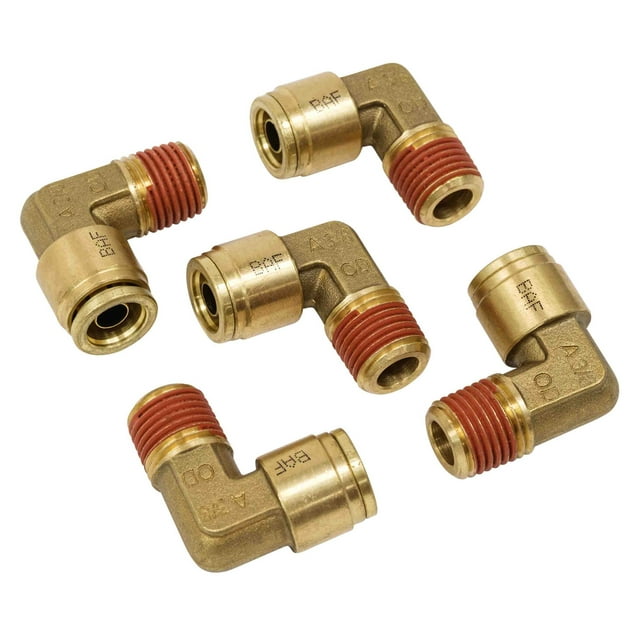 DOT 90° Male Non-Swivel Elbow Push-Lock Air Brake Fitting 3/8" Tube OD x 1/4" NPT, (Set of 5pcs ...