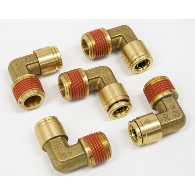 DOT 90° Male Non-Swivel Elbow Push-Lock Air Brake Fitting 3/8" Tube OD x 3/8" NPT, (Set of 5 pcs ...