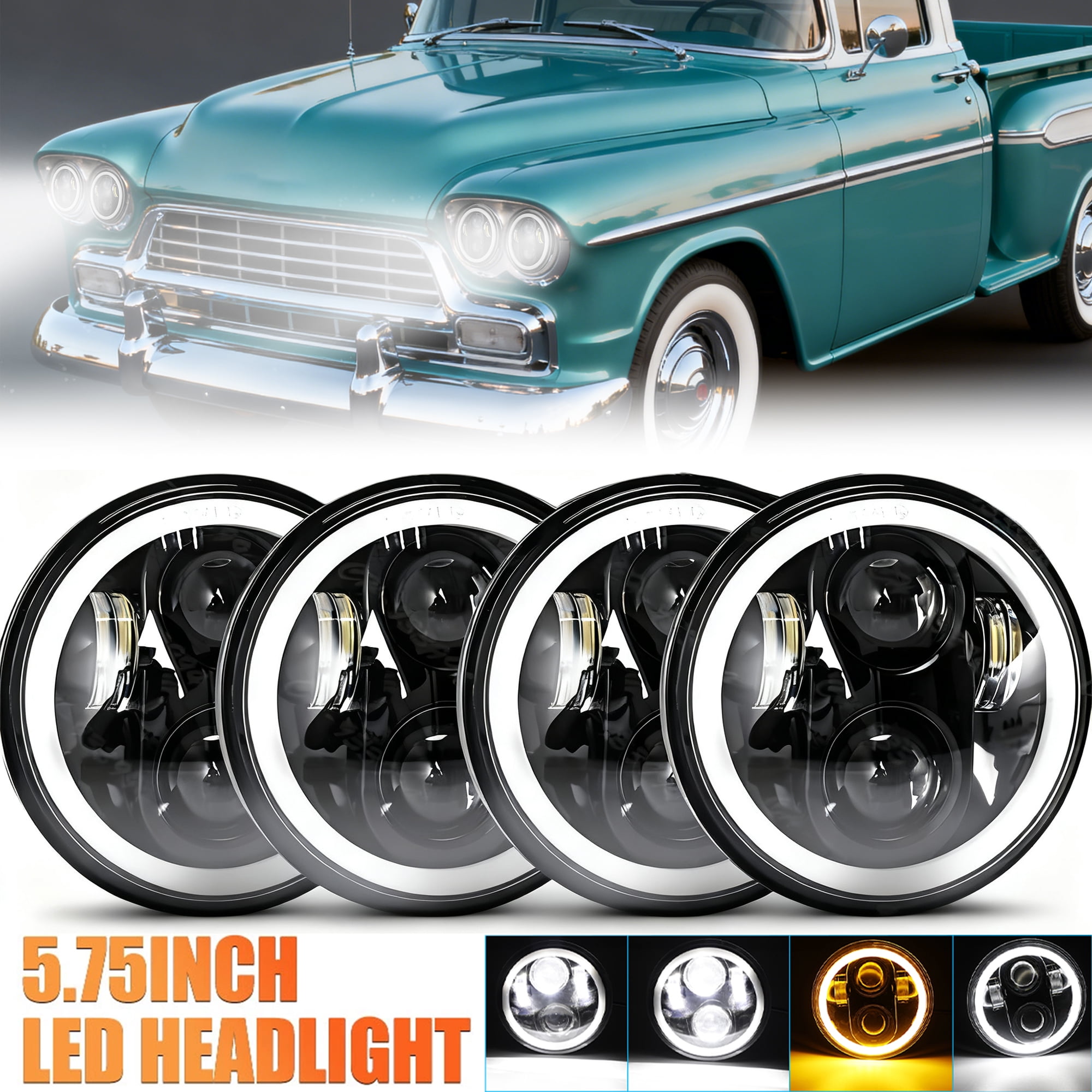 DOT Approved 4pcs 5.75" (5-3/4") Round Halo LED Headlights with DRL ...