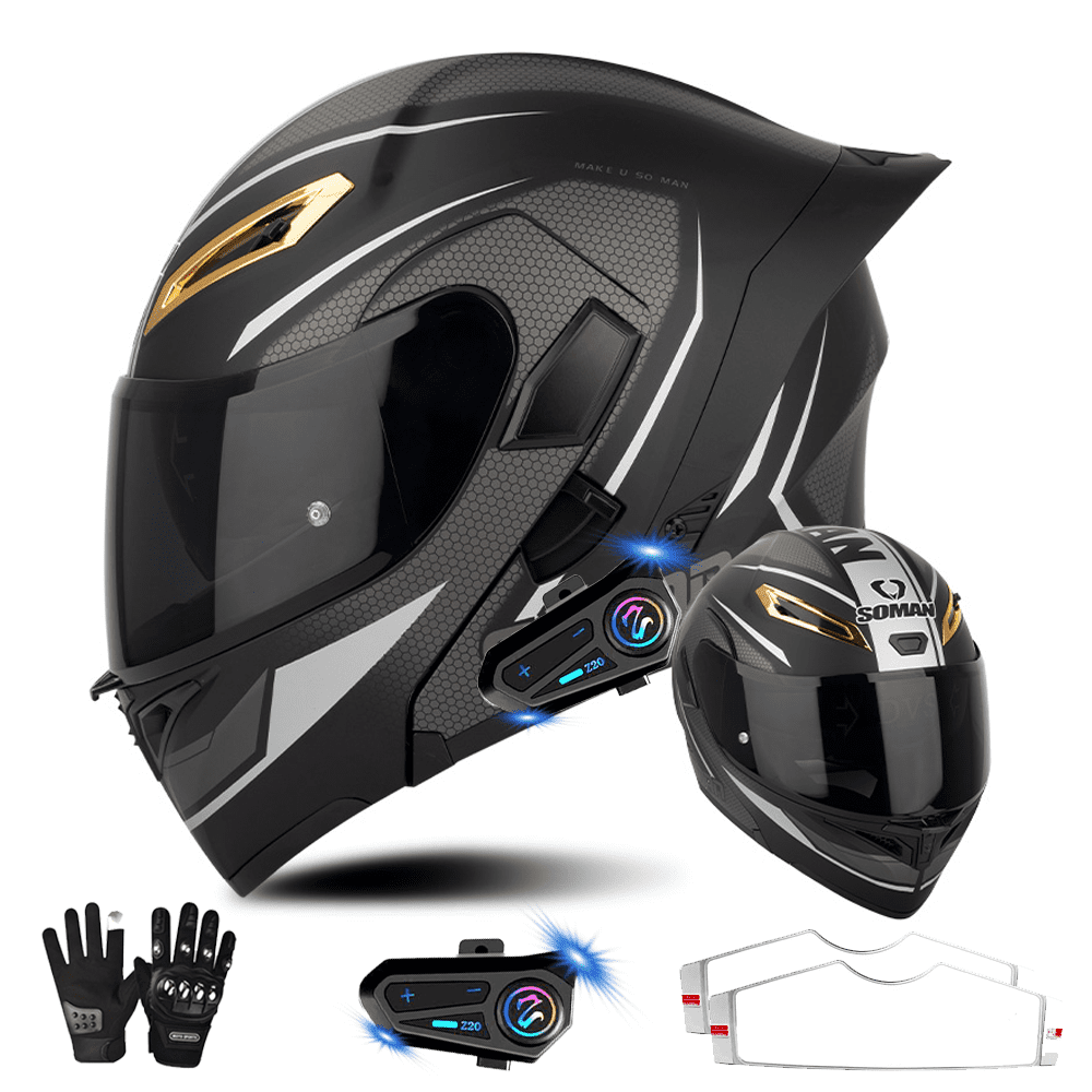 DOT Bluetooth Modular Motorcycle Helmet ,Black lenses, Unisex Adult ...