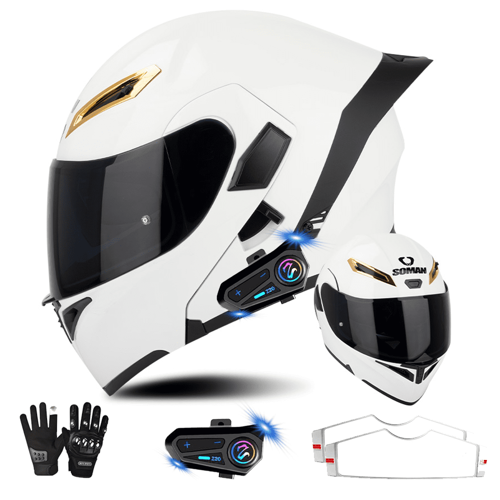 DOT Bluetooth Modular Motorcycle Helmet ,Black lenses, Unisex Adult ...