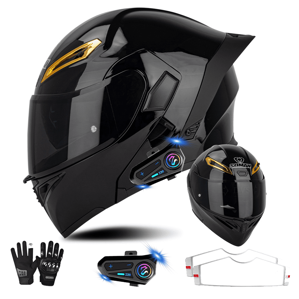 DOT Bluetooth Modular Motorcycle Helmet ,Black lenses, Unisex Adult ...