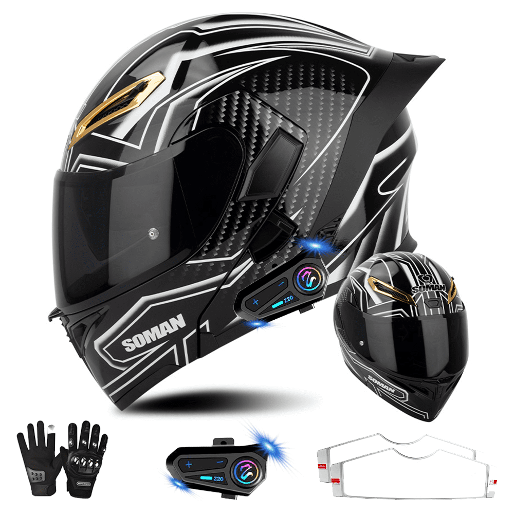 DOT Bluetooth Modular Motorcycle Helmet ,Black lenses, Unisex Adult ...