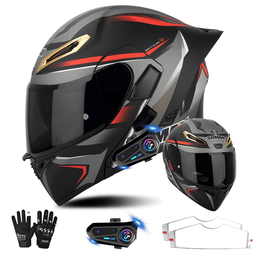 DOT Bluetooth Modular Motorcycle Helmet ,Black lenses, Unisex Adult ...