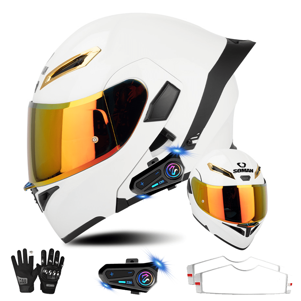 DOT Bluetooth Modular Motorcycle Helmet ,Gold lenses, Unisex Adult Flip ...