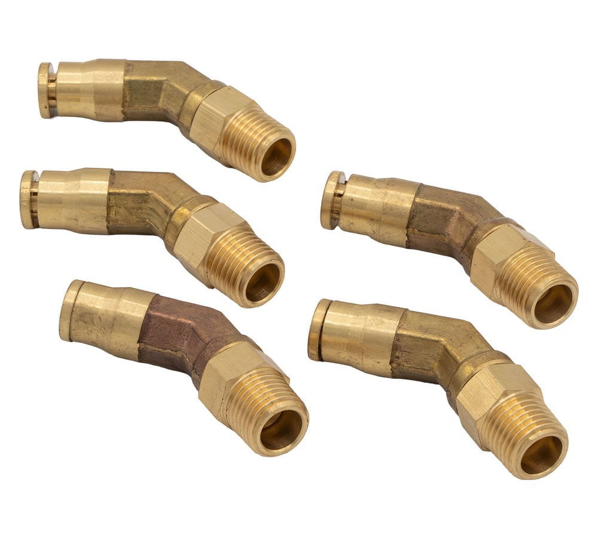 DOT Brass 1/4" OD X 1/4" NPT I Male Non-Swivel Elbow Air Brake Push-Lock 45-DEGREE I Pack of 5 ...