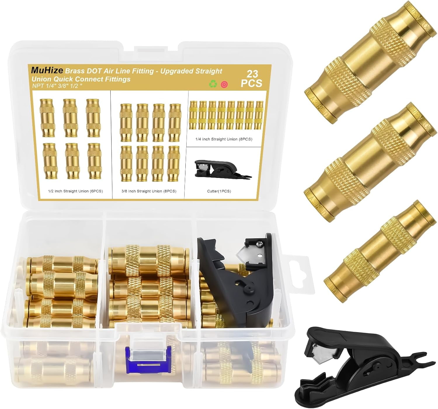 DOT Brass Air Line Fittings Kit - Upgraded Air Union 1/4 3/8 1/2 ...