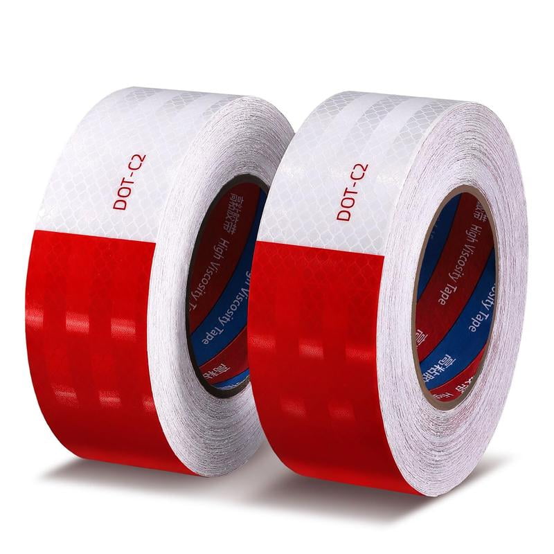 DOT-C2 Reflective Tape, 2 inch x 200 Feet Red White Waterproof Reflective Tape, Trailer ...