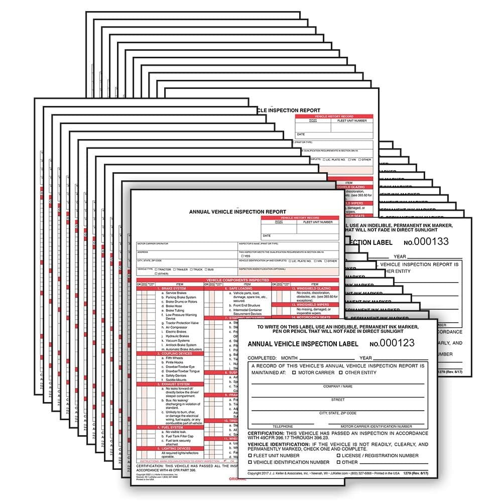 DOT Compliant Vehicle Inspection Forms and Labels Bundle, 25-Pack 3-Ply ...