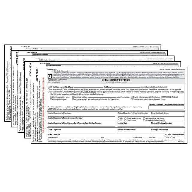 DOT FMCSA Medical Examiner Certificate 5-pk, Laminated, 2-Ply - Walmart ...