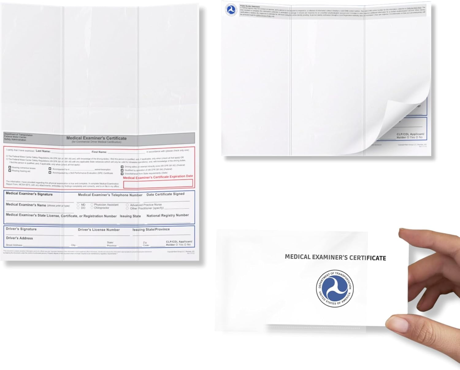 DOT FMCSA Medical Examiner Certificate Laminated DOT Cards 100-Pack ...