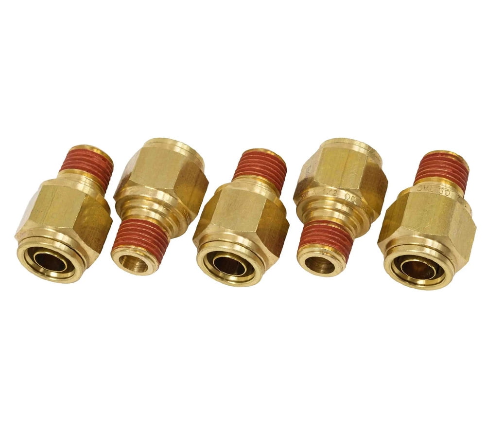 DOT Male Connector Brass Push-Lock Air Brake Fitting 1/2" Tube OD x 1/4" NPT (Set of 5pcs ...