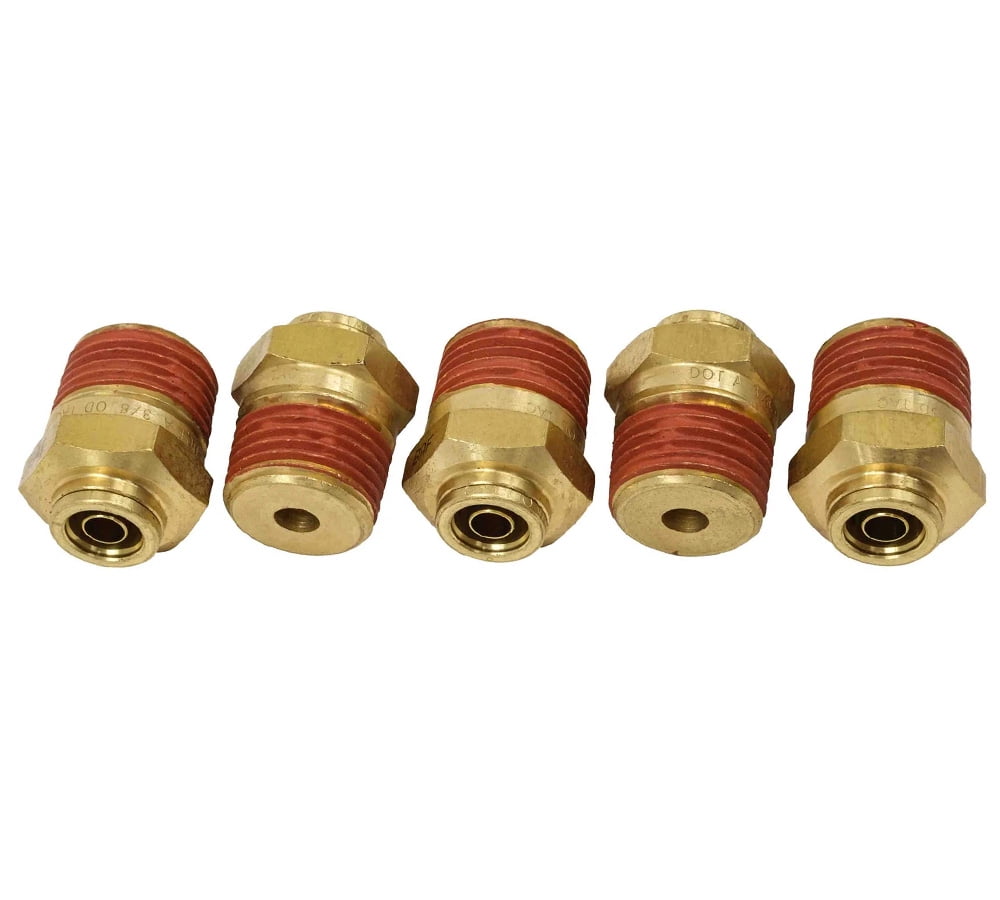 DOT Male Connector Brass Push-Lock Air Brake Fitting 1/2" Tube OD x 3/8" NPT (Set of 5pcs ...