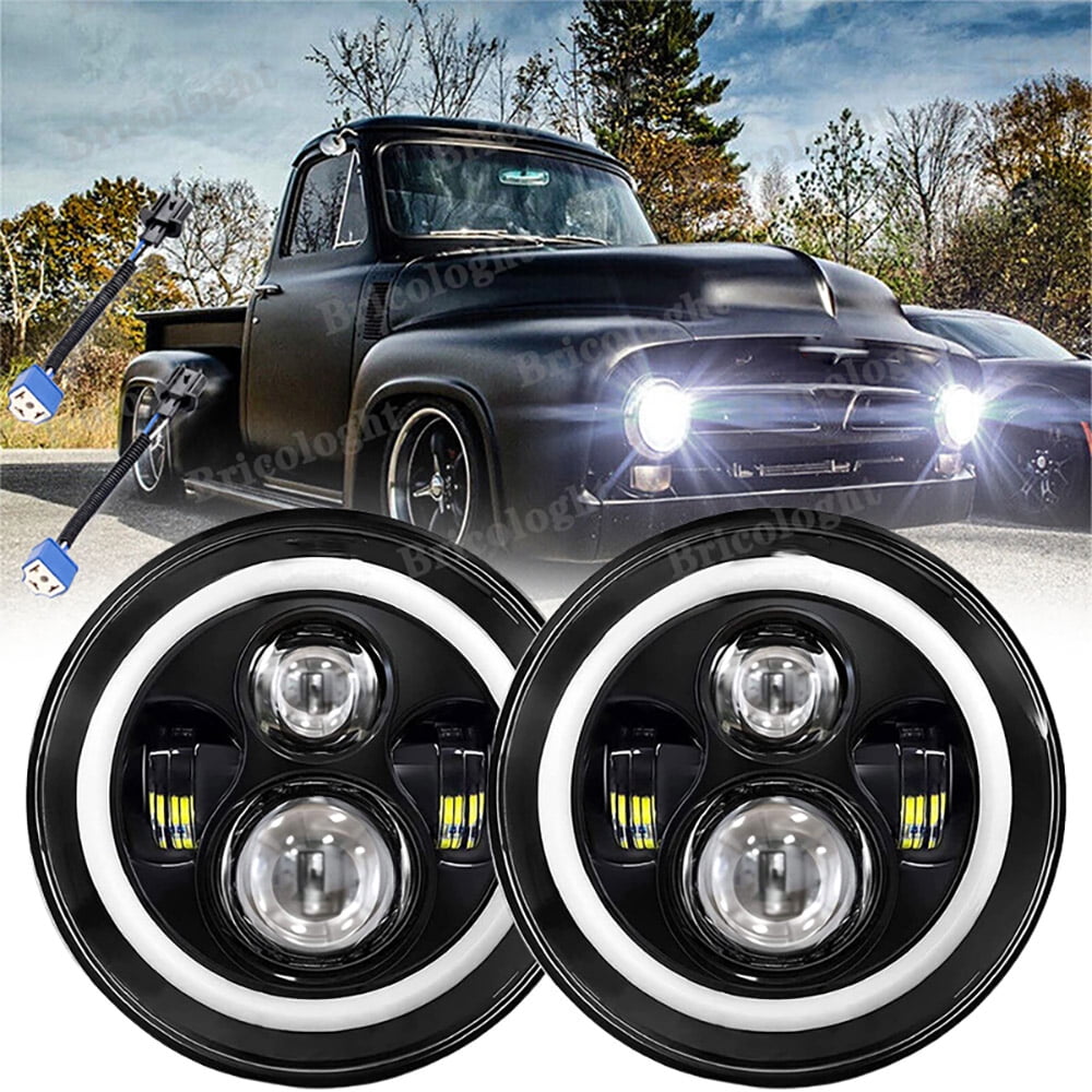 Bricologht 7" LED Headlight Hi/Lo Beam, 155W, IP68, Fit Ford F-100 F ...