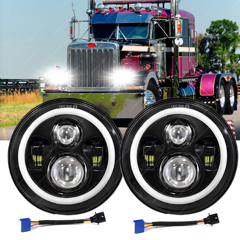 DOT Pair 7 inch LED Round Headlights High-Low Beam for Peterbilt 379 ...