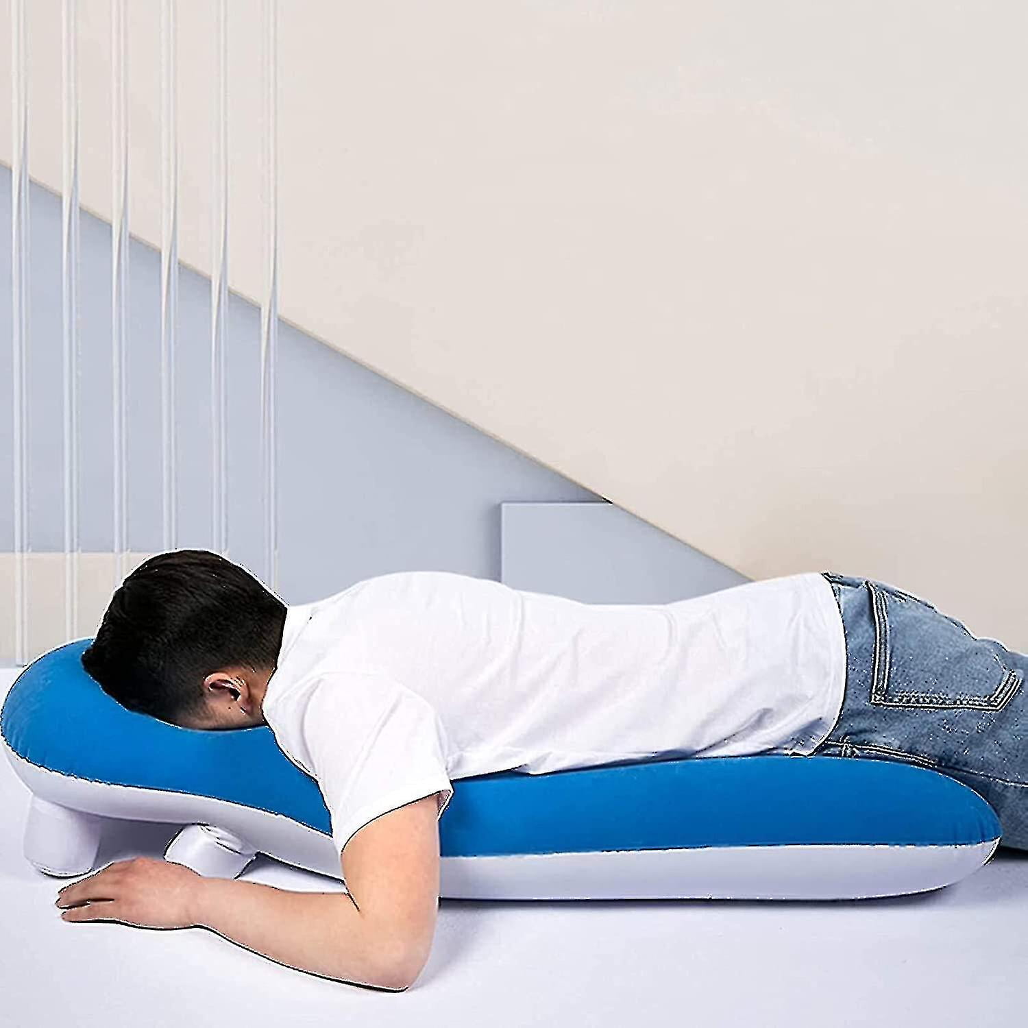 DOTDROPTRY Face Down Blue Fabric Ergonomic Head Neck Rest Pillow ...