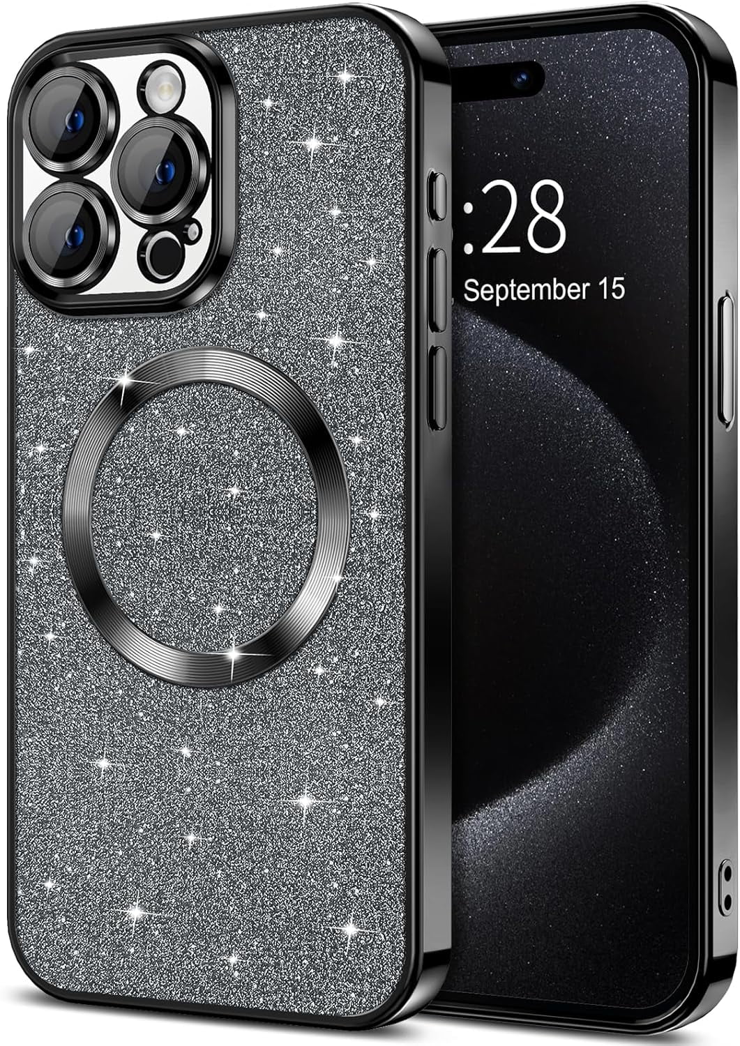 DOUALL-for iPhone 15 Pro Case Glitter, Clear Magnetic Phone Cases with ...