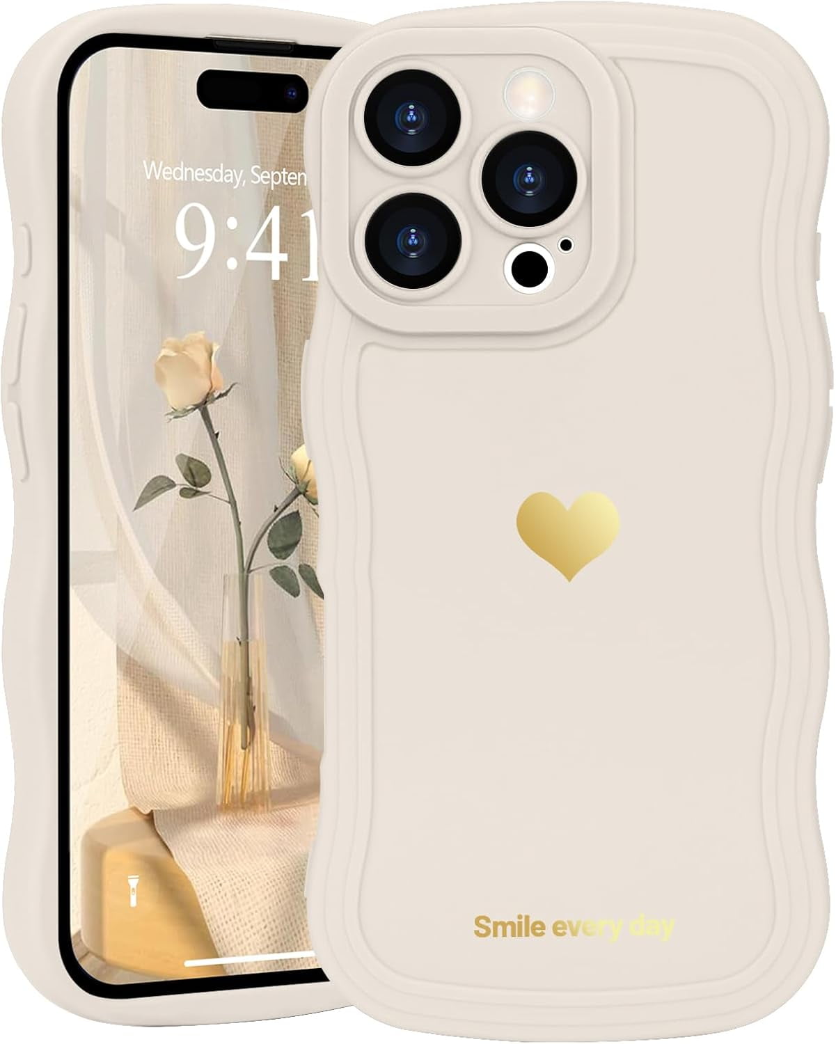 DOUALL-for iPhone 16 Pro Case Cute Heart Simple Wave Frame Case ...