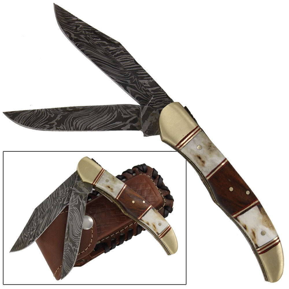 DOUBLE BLADE GUILD DAMASCUS STEEL POCKET FOLDING KNIFE TACTICAL - SELF ...