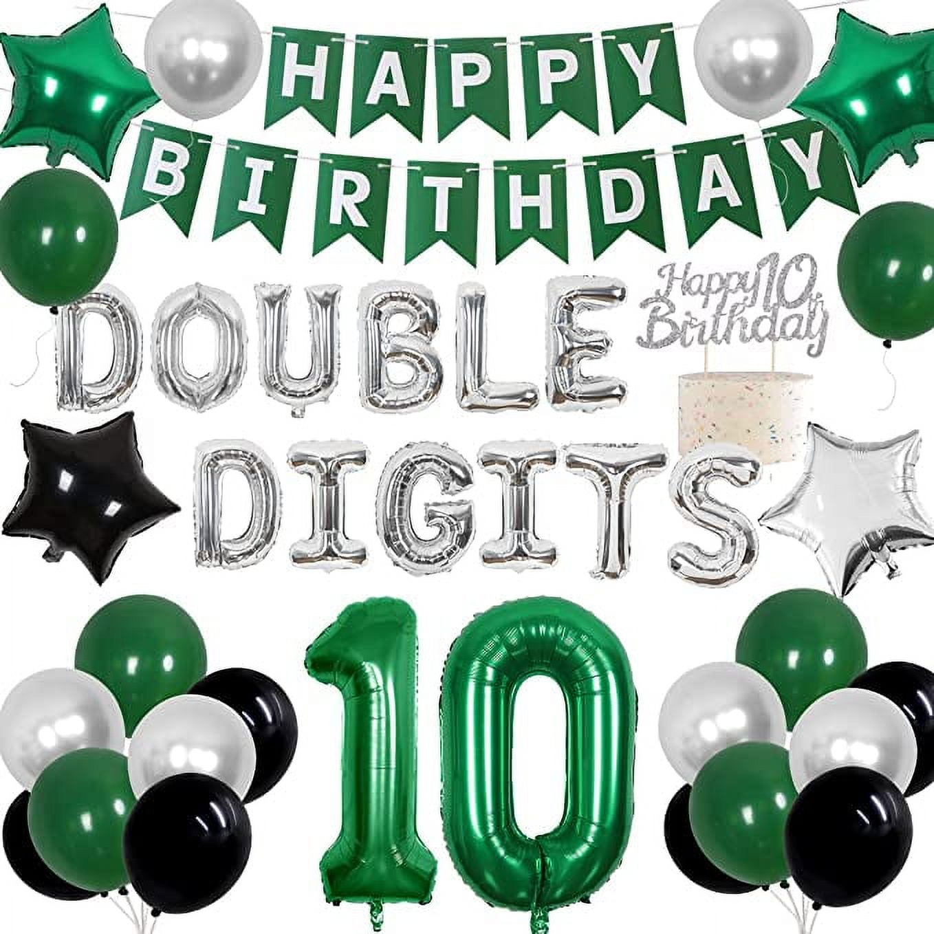 DOUBLE DIGITS 10th Birthday Decorations Green Boys Girls Double Digits ...