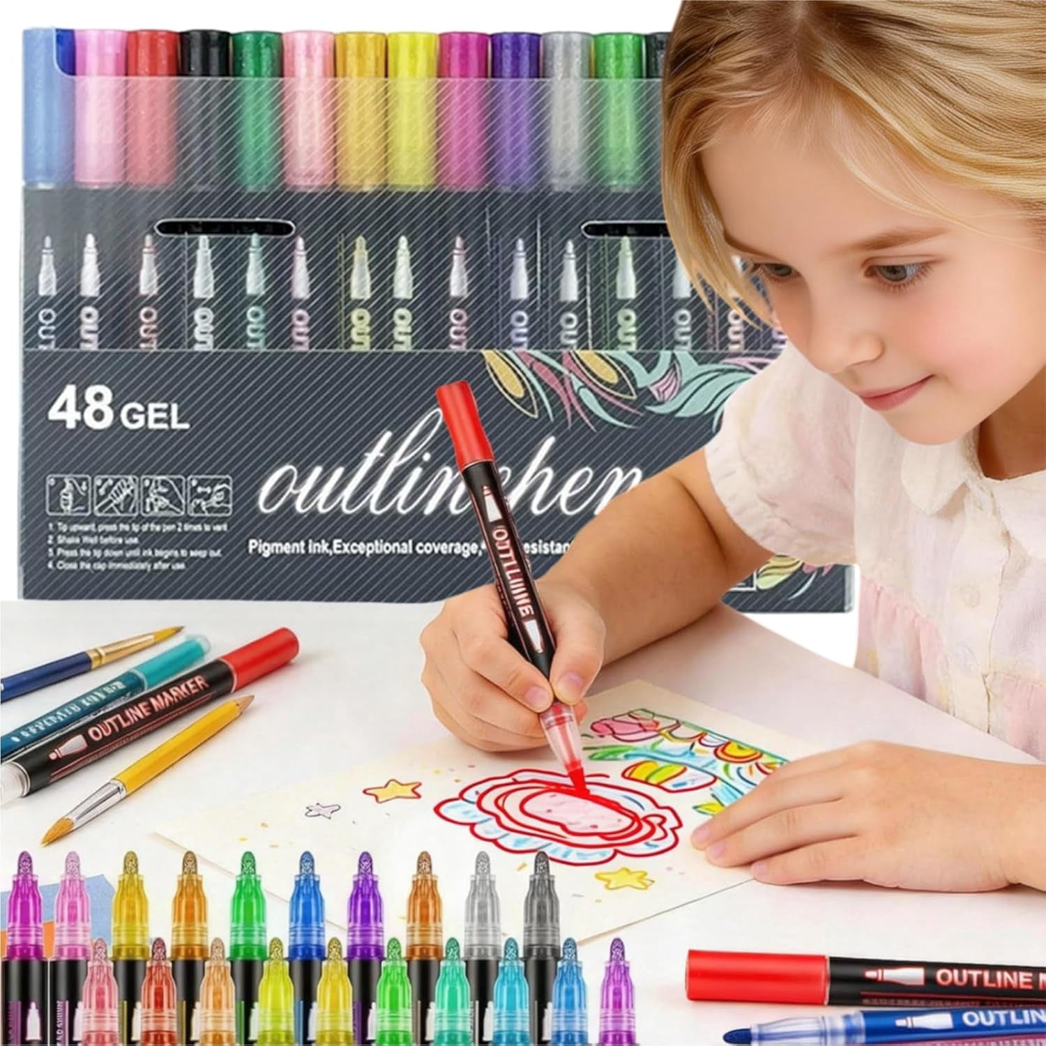 DOUBLE-LINE OUTLINE MARKER PENS, DOUBLE-LINE SUPER GLITTER METALLIC ...