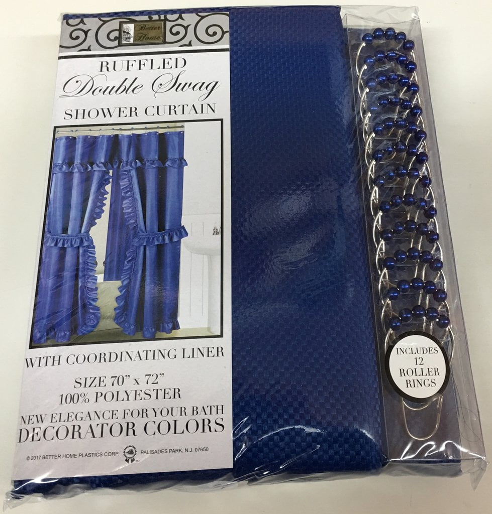 DOUBLE SWAG FABRIC SHOWER CURTAIN, VINYL LINER, SHOWER RINGS, DOBBY DOT ...