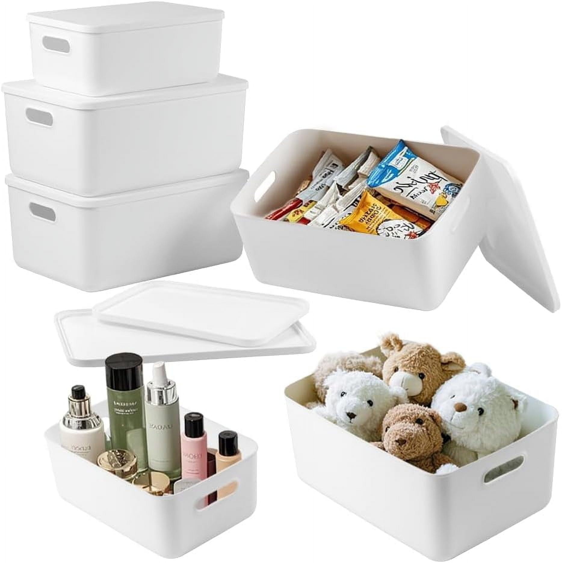 DOUKE 【Thickened White Plastic Storage Bins with Lids – 6-Pack (8qt ...