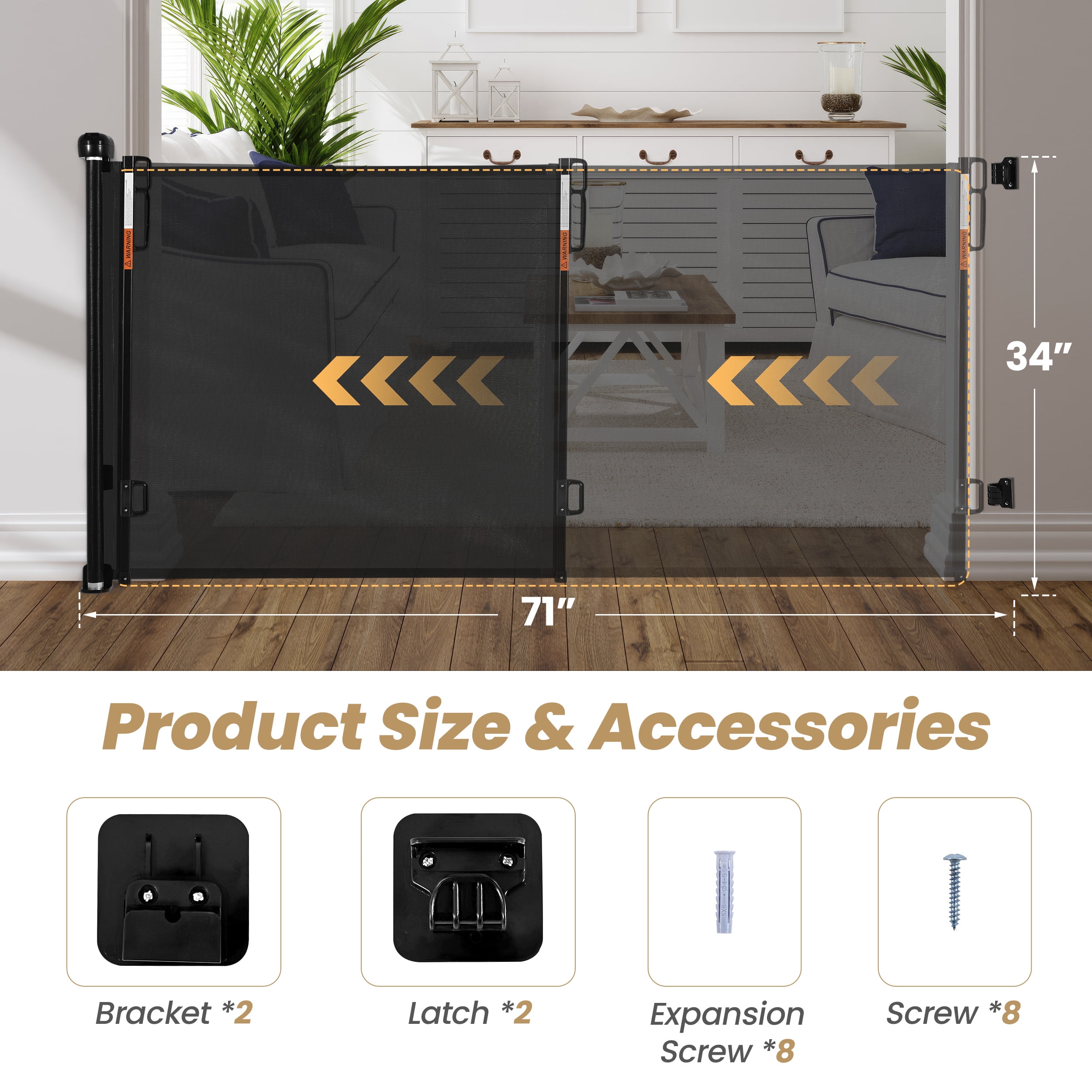 DOULAMI Retractable Mesh Baby & Dog Pet Expandable Mesh Safety Gate for ...