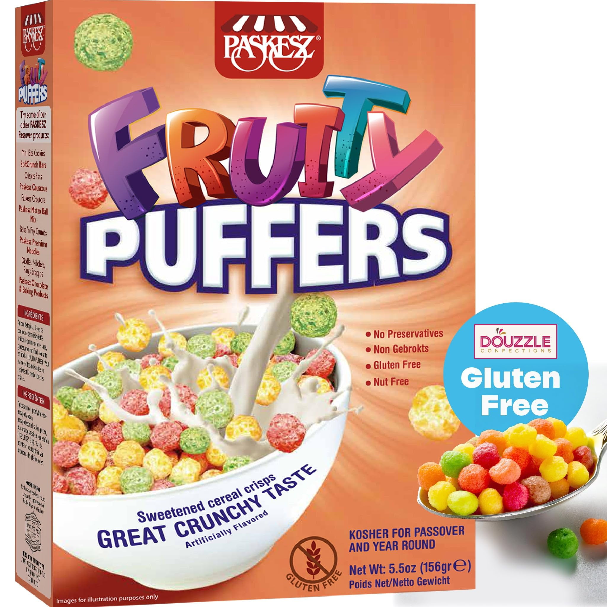 DOUzzle Gluten Free Fruity SSF20 Puffers Breakfast Cereal, Sweetened ...