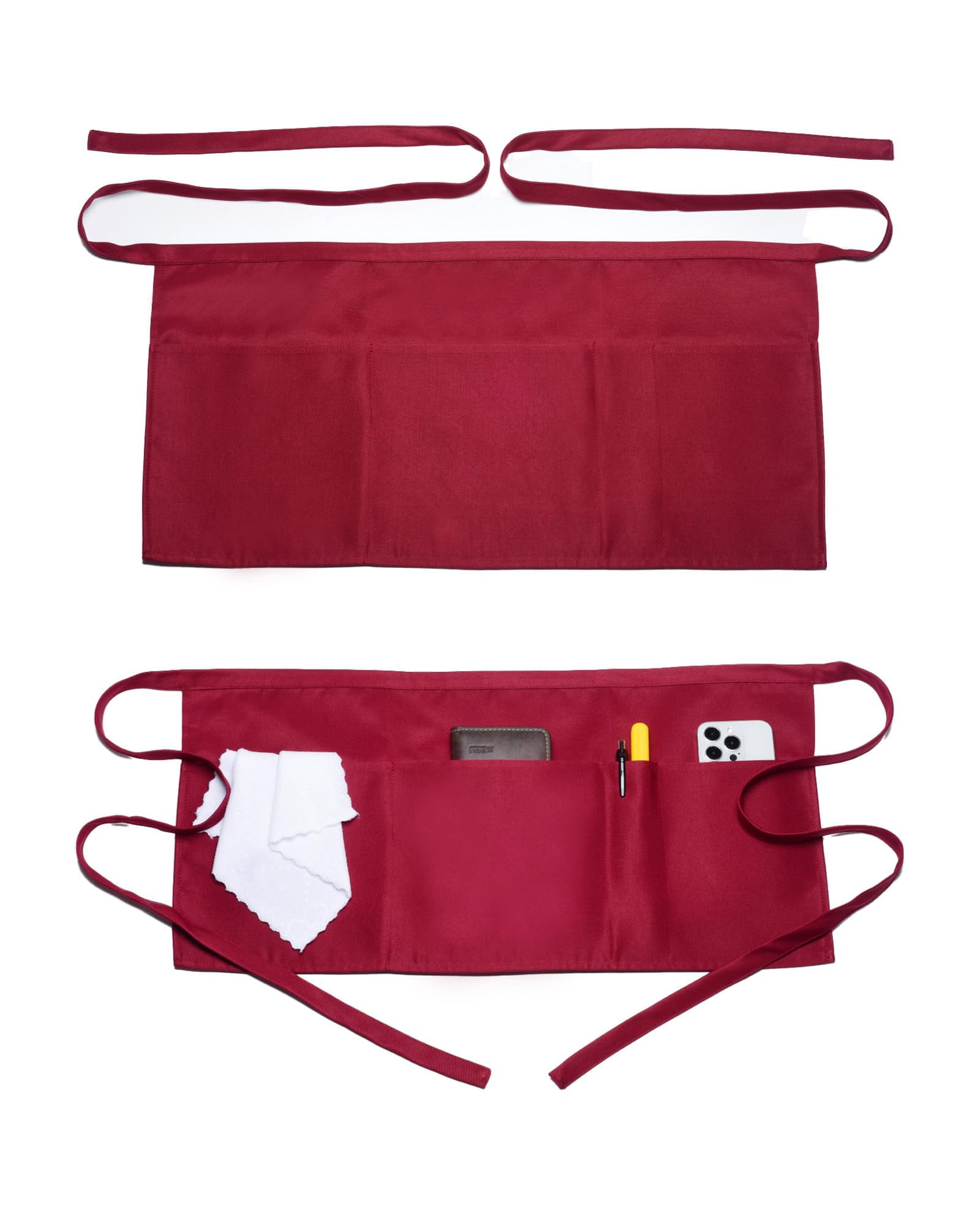DOVACKA 2-Pack Server Apron with 4 Pockets, Water-Resistant Short Waist ...