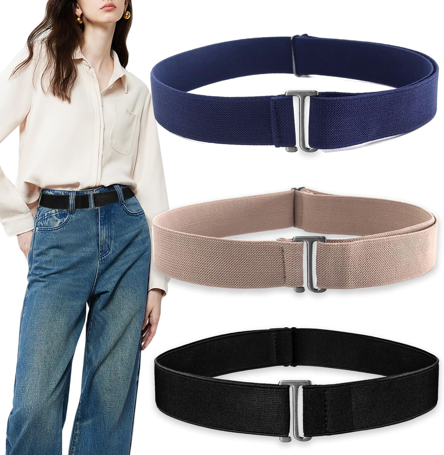 DOVACKA 3 Pack No Show Elastic Stretch Belts for Women and Men, Tuck ...