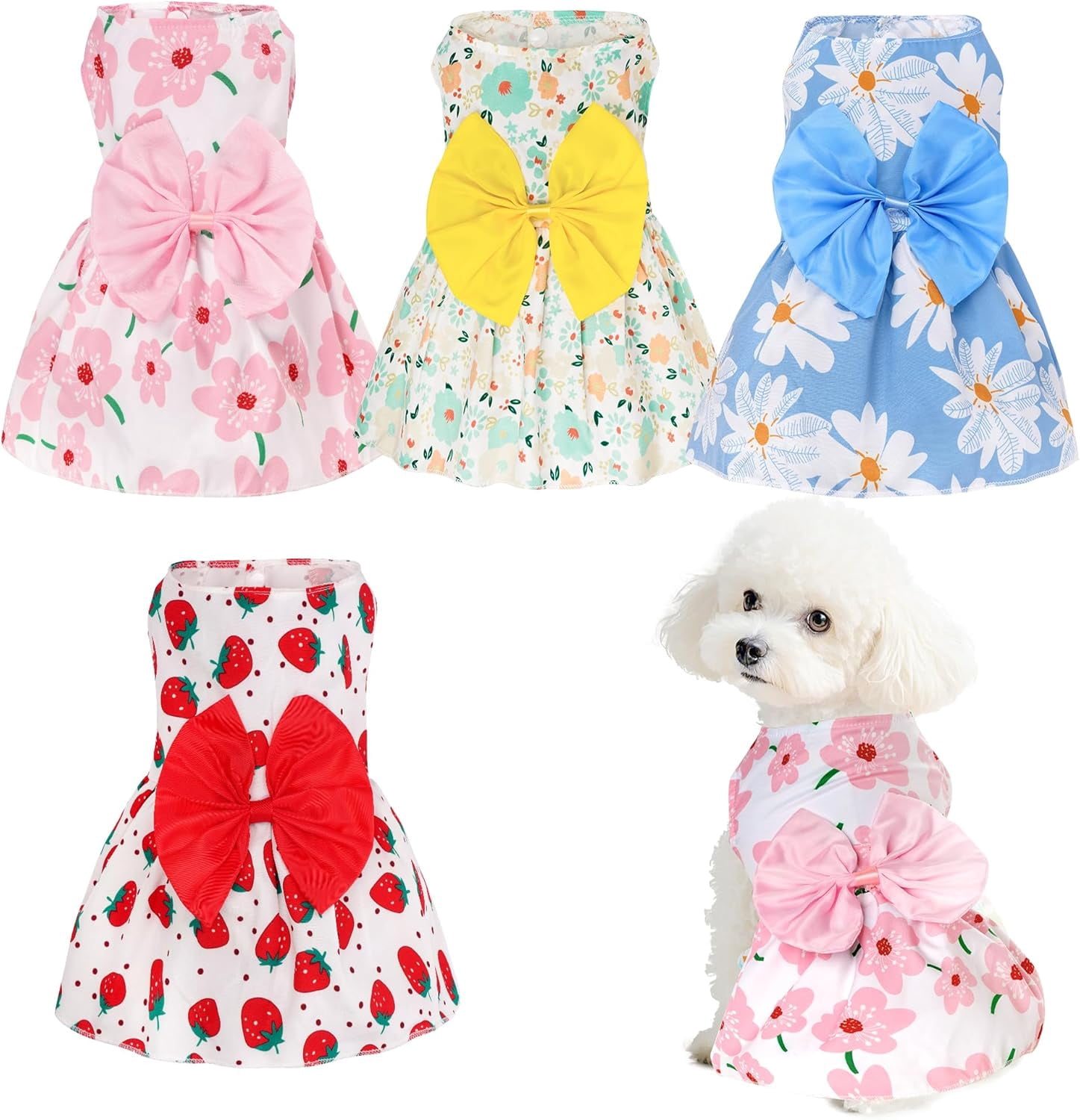 DOVACKA 4pcs Cute Dog Dress Pet Dress Puppy Skirt Summer Pet Clothes ...