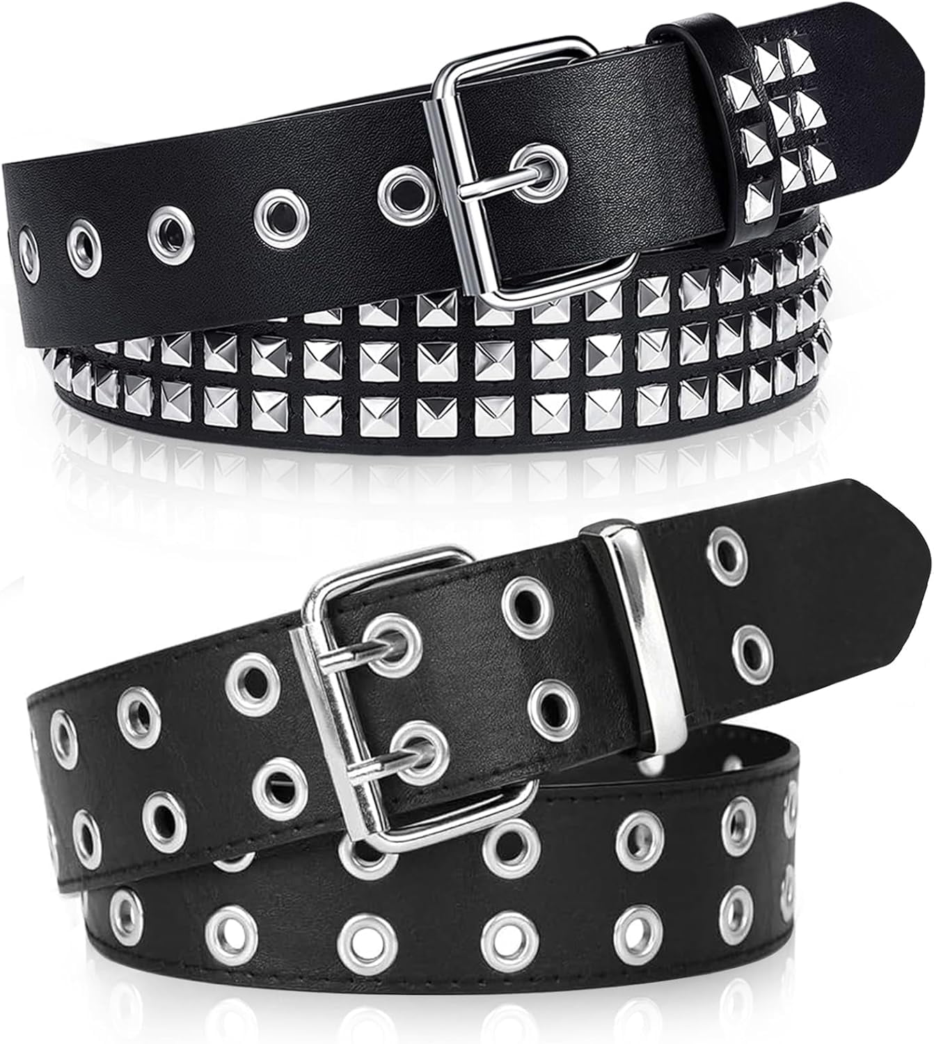 DOVACKA Black Studded Belt, 2 Pcs Y2K Belt Metal Punk Rock Double ...