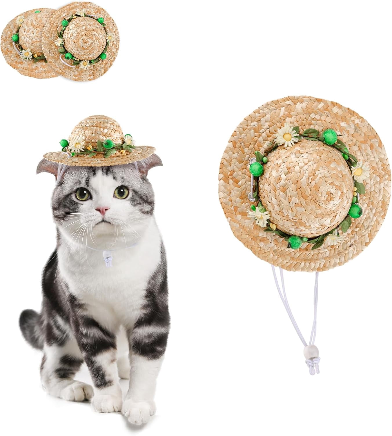 DOVACKA Dog Straw Sombrero Hat Pet Sun Cap with Flowers Birthday Party ...